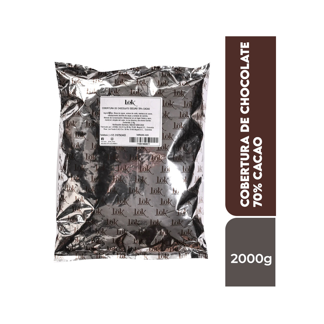 Cobertura de chocolate 70% cacao 2kg– LÖK Foods